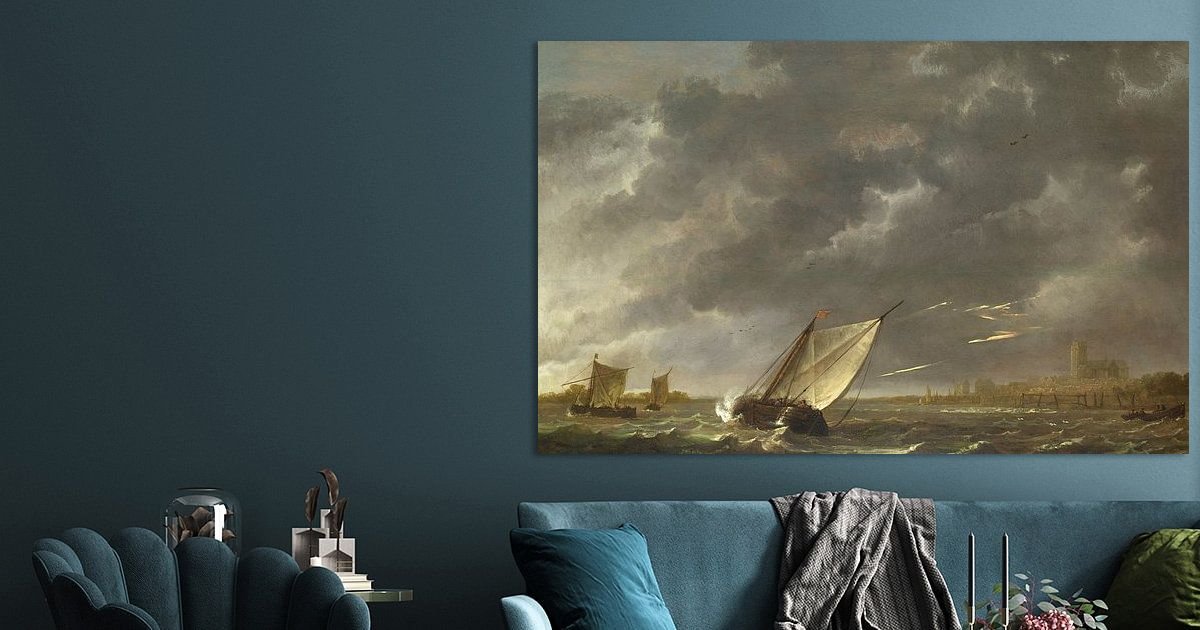 De Maas Bij Dordrecht In Een Storm Aelbert Cuyp Op Canvas Behang Poster En Meer